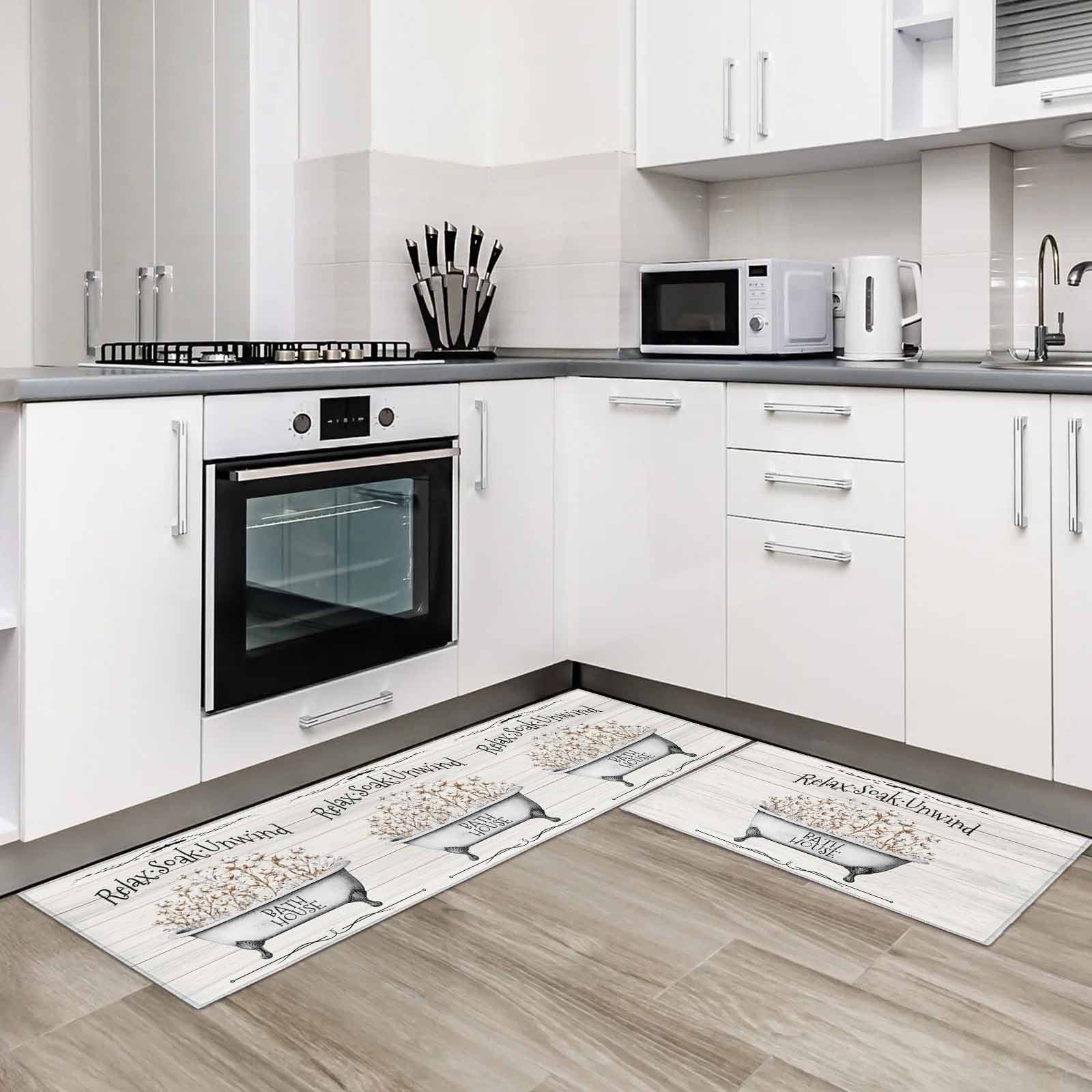 Botanical Flowers 2 Pieces Non-Slip Kitchen Mat Set Simple Country ...