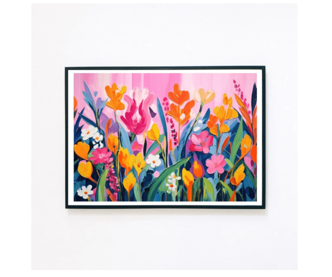 Botanical Flowers Abstract Painting Illustration Retro Decor Wall Art ...