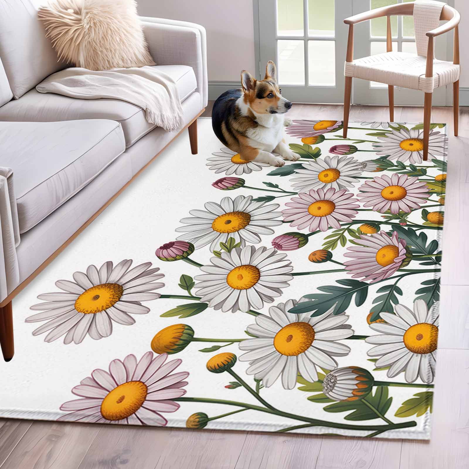 Botanical Flowers Area Rug 4x6 Washable Rug Non Slip Watercolor ...