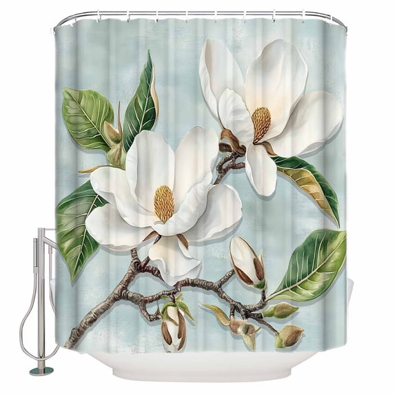 Botanical Flowers Bathroom Shower Curtains with 12 Hooks Polyester ...