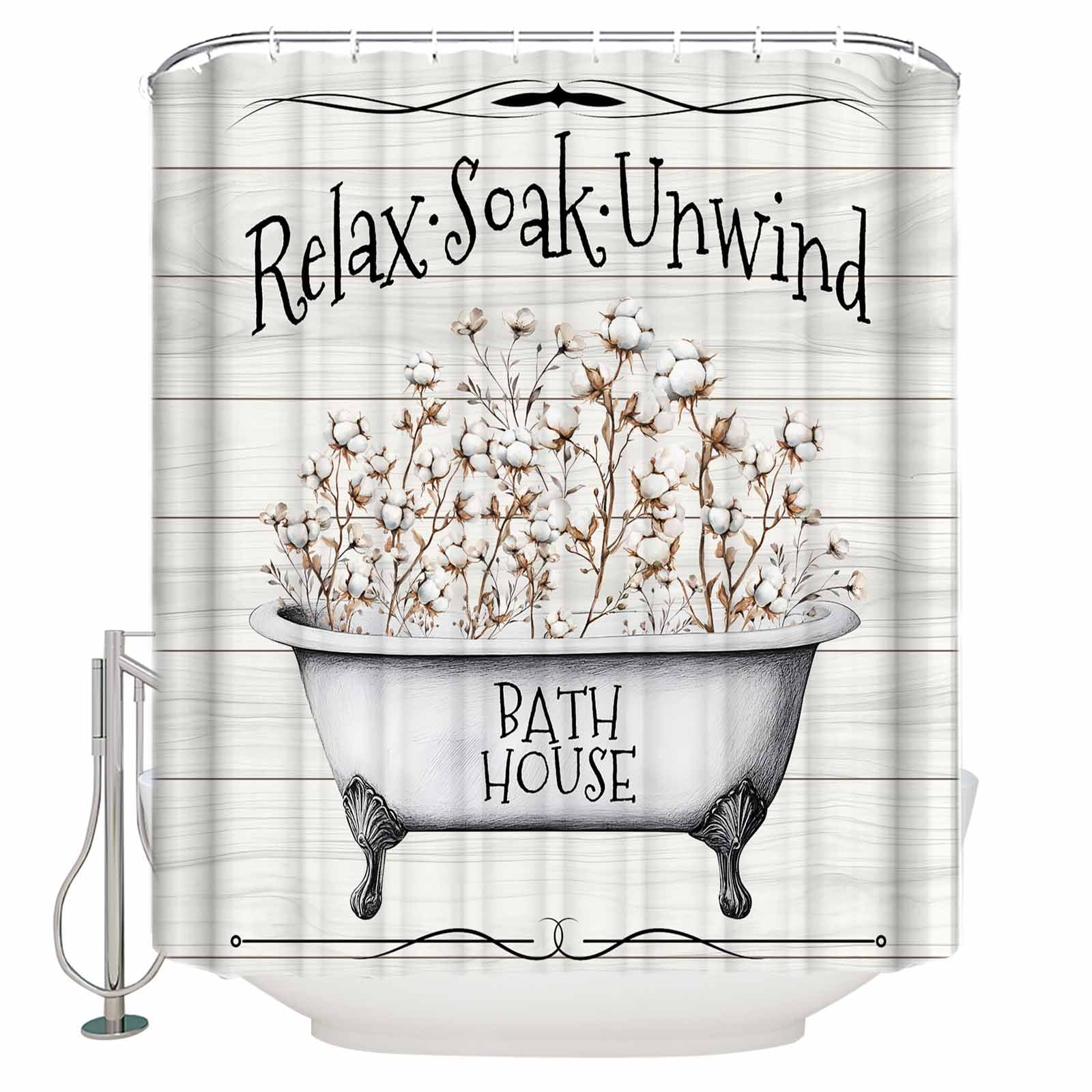 Botanical Flowers Bathroom Shower Curtains with 12 Hooks Polyester ...