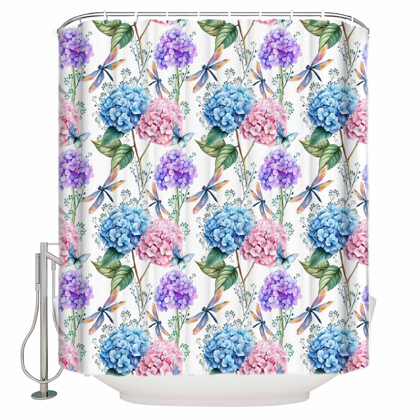 Botanical Flowers Bathroom Shower Curtains with 12 Hooks Polyester ...