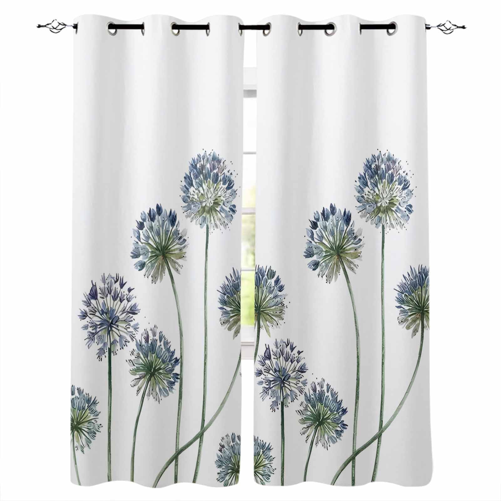 Botanical Flowers Blackout Curtains 63 Inches Long for Bedroom, Simple ...
