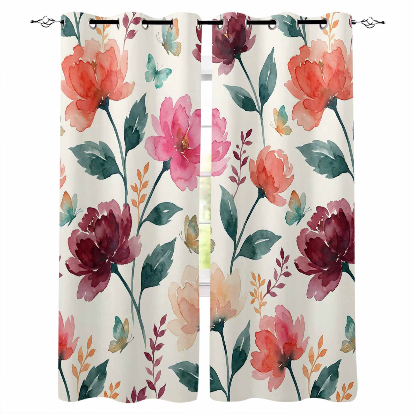 Botanical Flowers Blackout Curtains for Bedroom/Living Room, Thermal ...