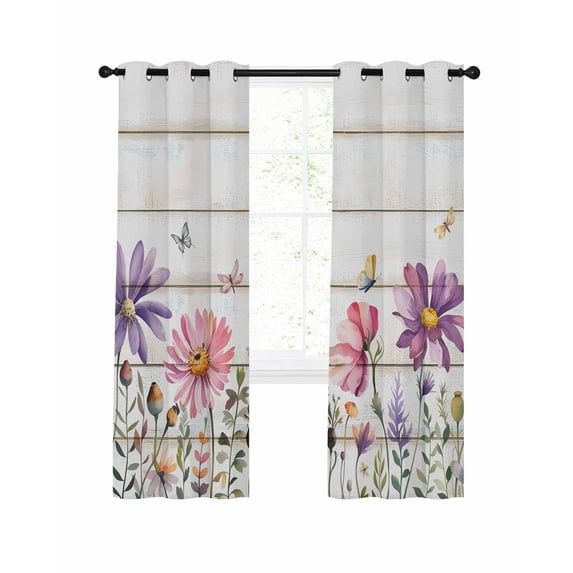 Botanical Flowers Blackout Curtains, Light Blocking Print Window ...