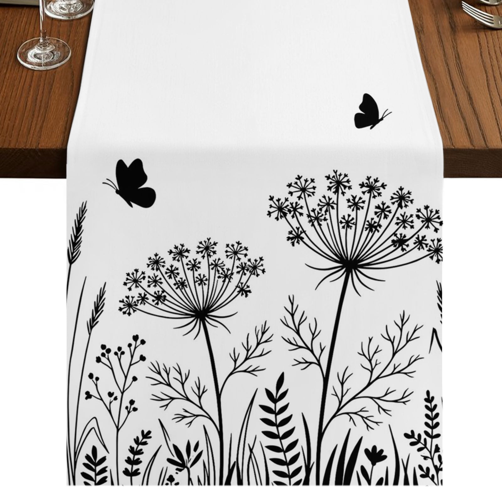 Botanical Flowers Burlap Cotton Table Runner 13x108 Inches Long, Spring ...