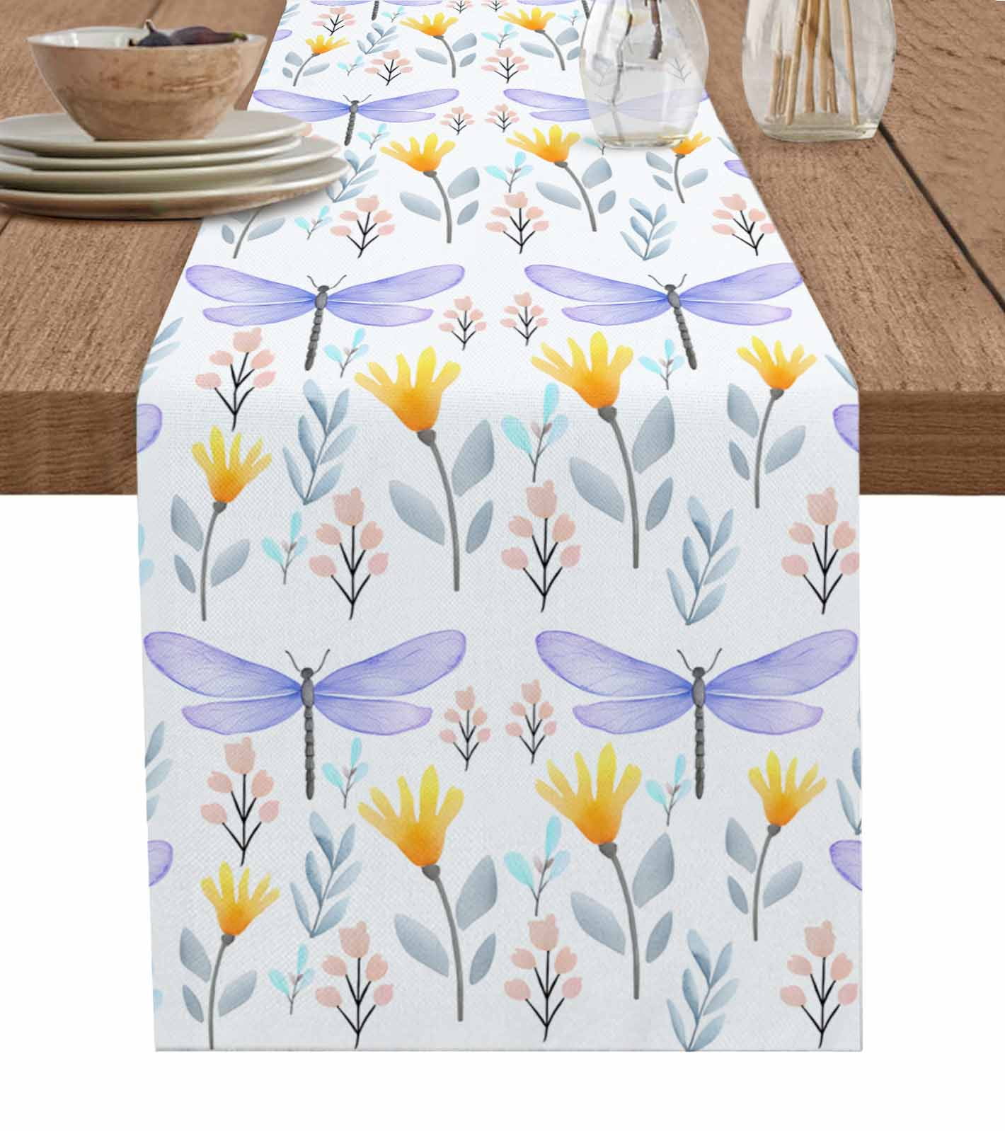 Botanical Flowers Burlap Cotton Table Runner 16x72 Inches Long ...