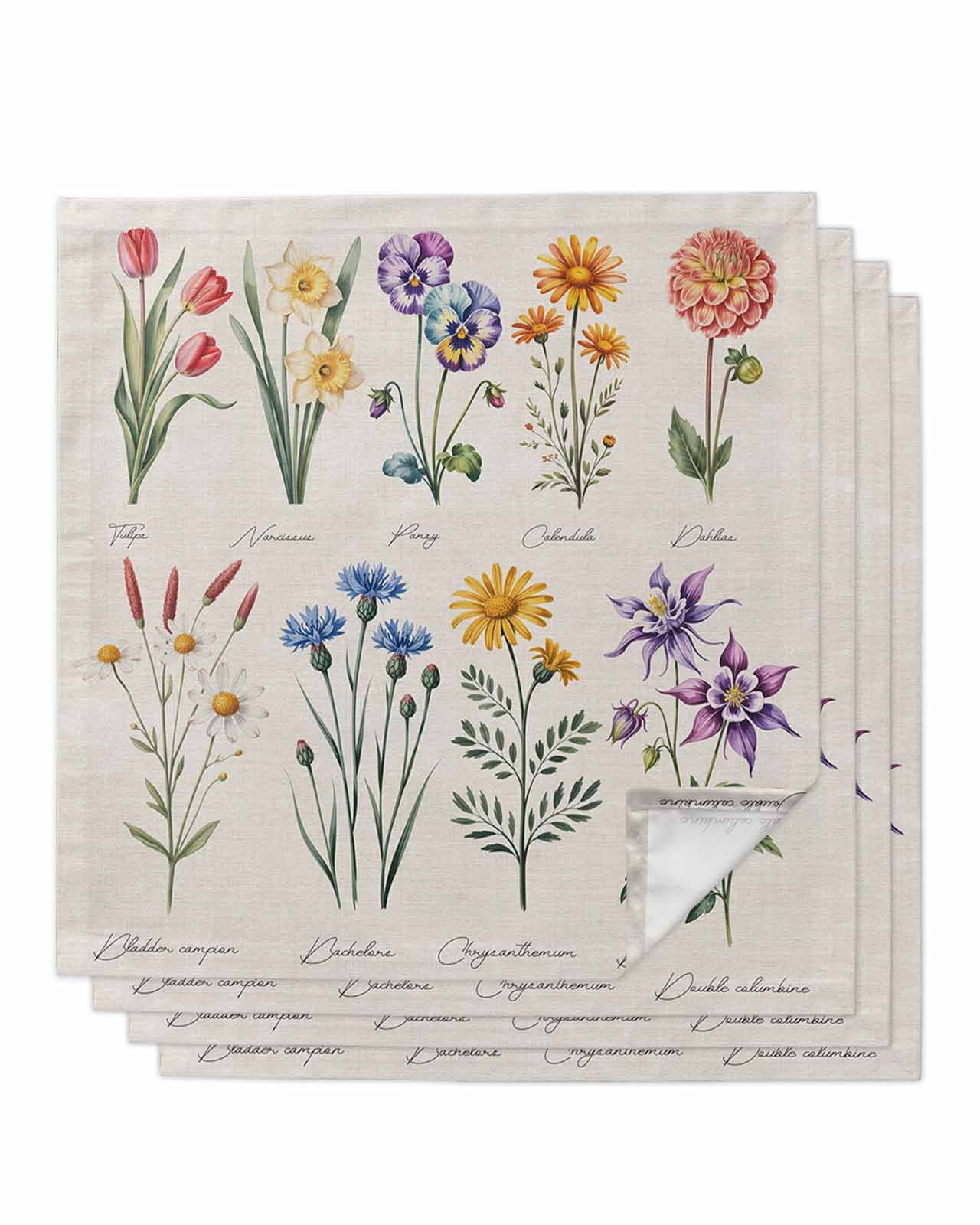 Botanical Flowers Cloth Napkins Set of 4 Reusable Dinner Napkins ...