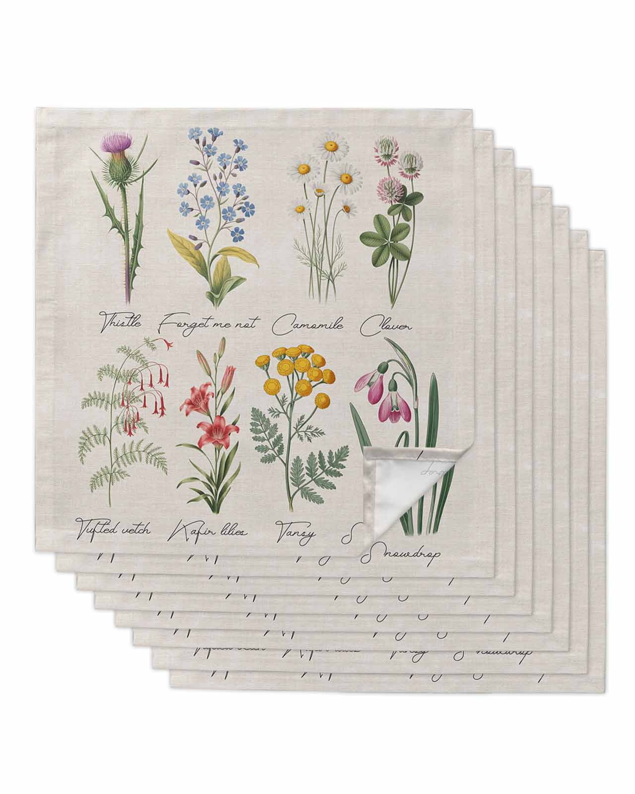 Botanical Flowers Cloth Napkins Set of 8 Reusable Dinner Napkins ...