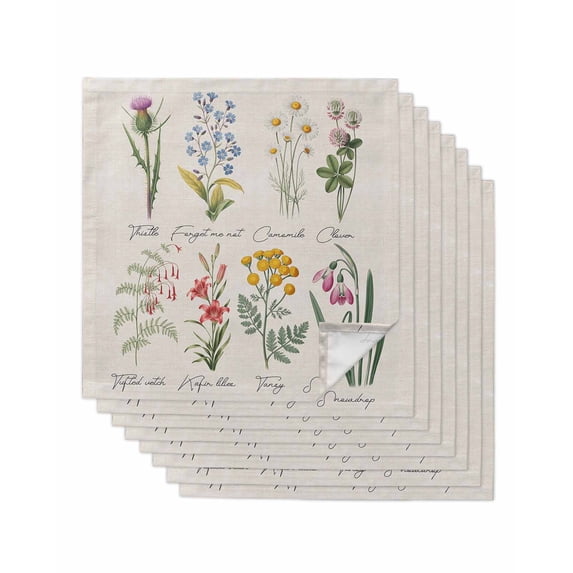 Botanical Flowers Cloth Napkins Set of 8 Reusable Dinner Napkins ...