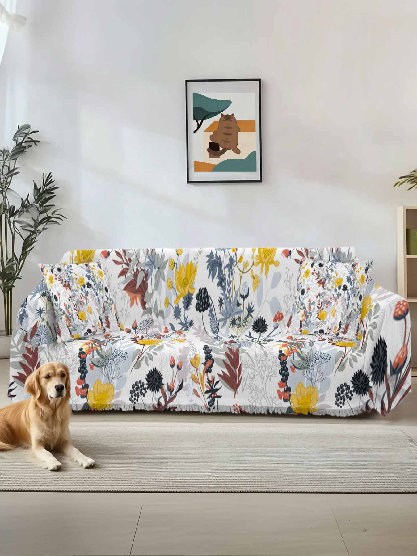 Botanical Flowers Couch Cover Sofa Covers 3 Cushion Sectional Couch ...