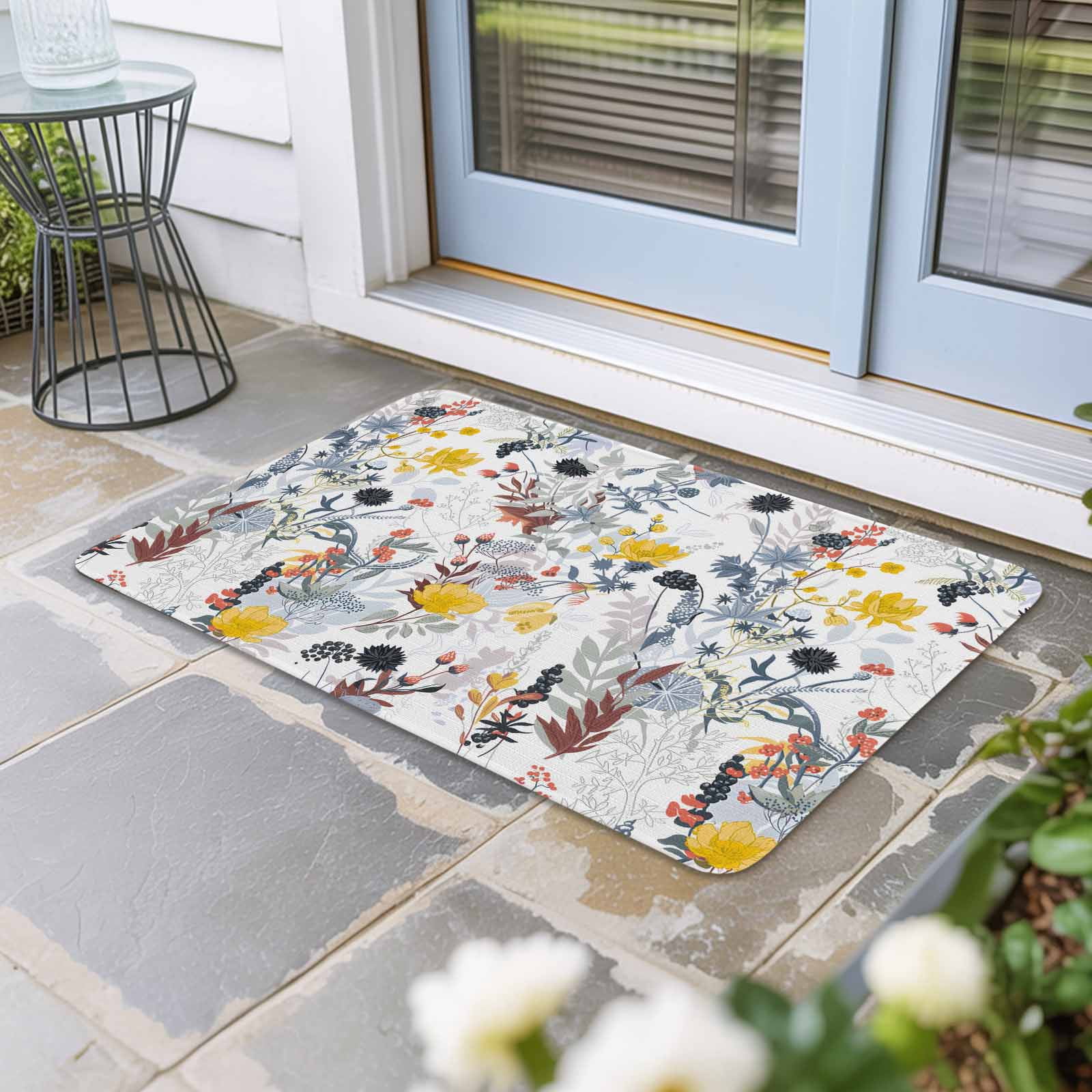 Botanical Flowers Door Mat Indoor Outdoor, Farmhouse Pastoral Floral ...