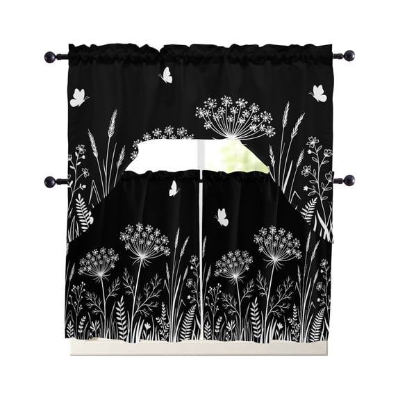 Botanical Flowers Kitchen Curtains Set for Windows 3 Piece Cafe ...