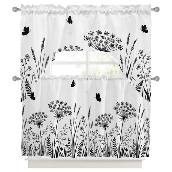 Botanical Flowers Kitchen Curtains Swag Valance and Tier Curtains Set ...