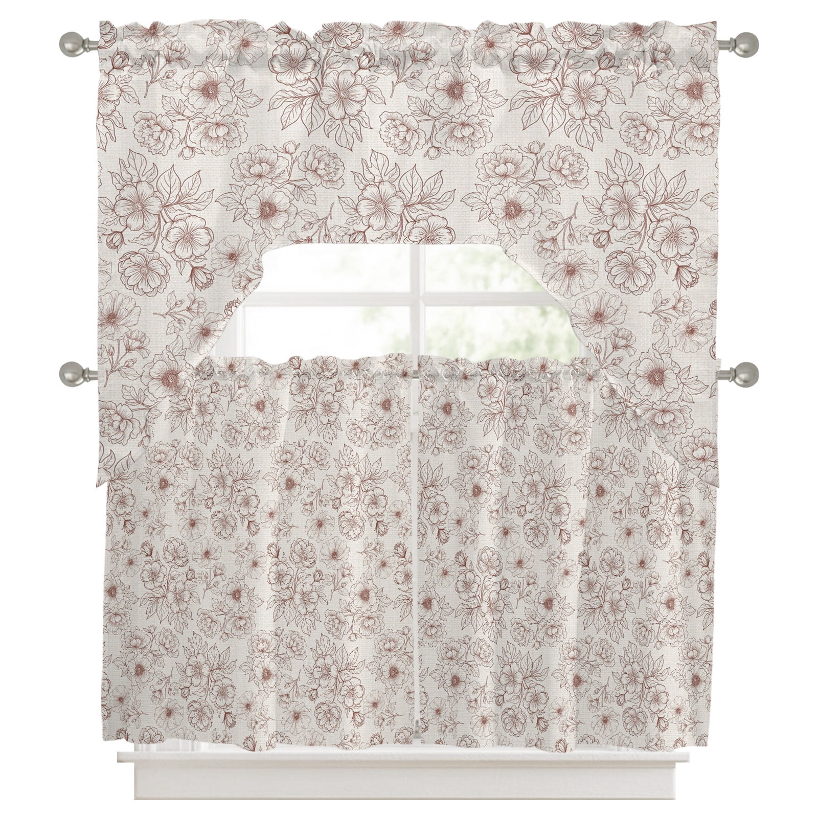 Botanical Flowers Kitchen Curtains Swag Valance and Tier Curtains Set ...