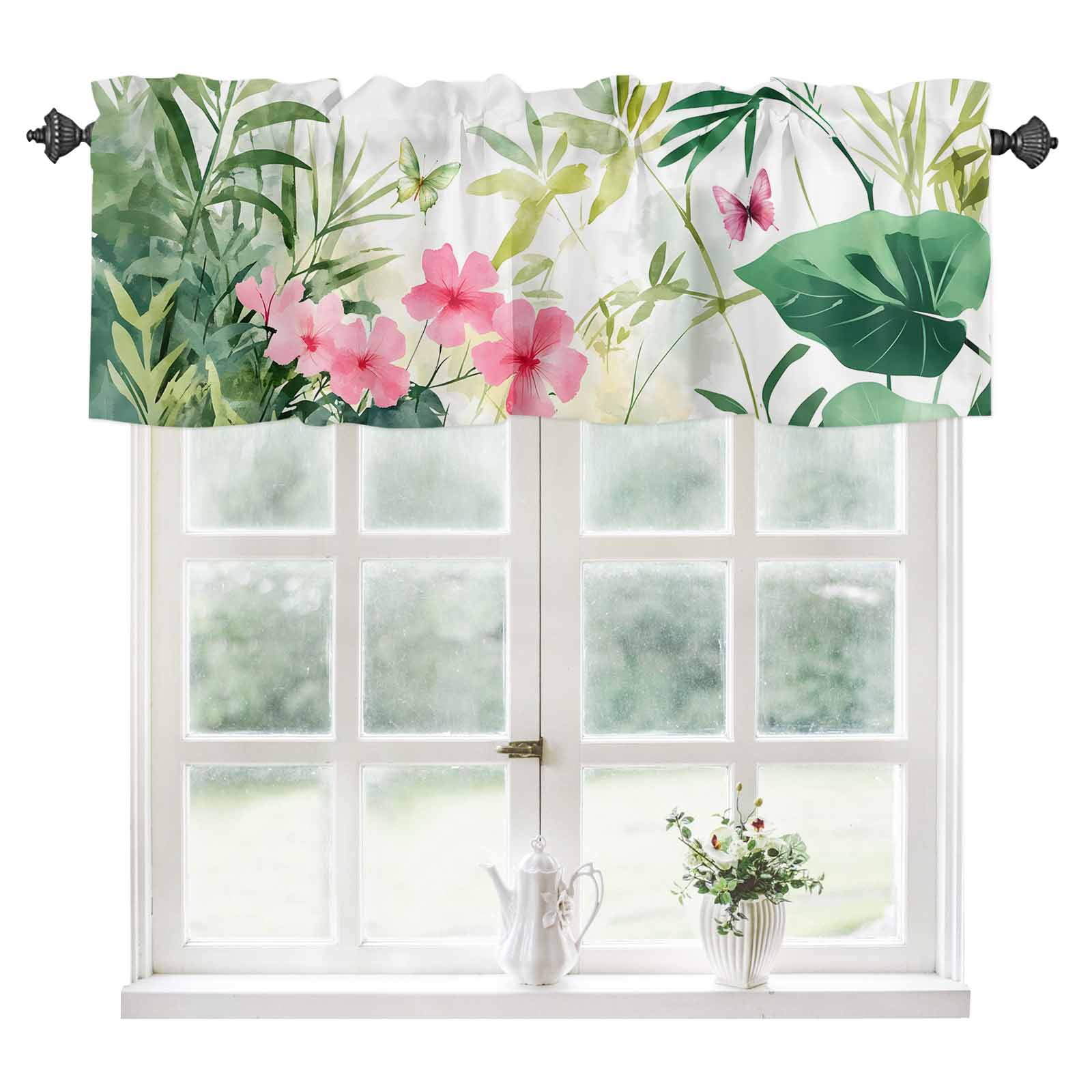 Botanical Flowers Kitchen Valances for Windows 42x12 Inch Kitchen ...