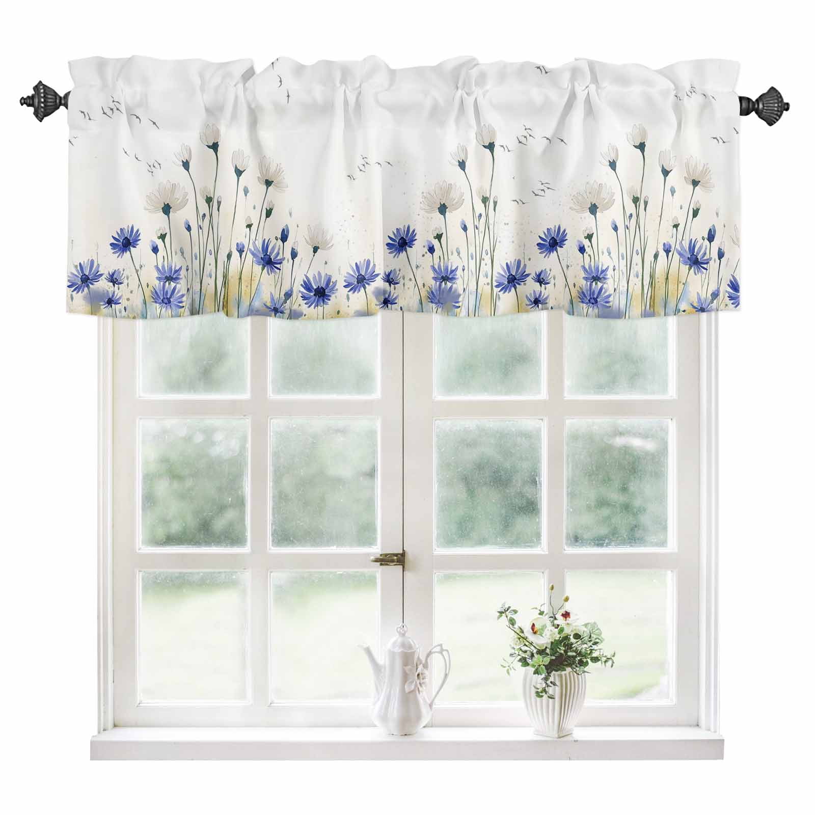 Botanical Flowers Kitchen Valances for Windows 42x12 Inch Kitchen ...