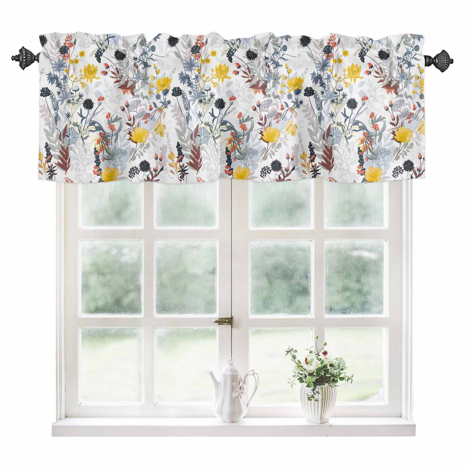 Botanical Flowers Kitchen Valances for Windows 42x18 Inch Kitchen ...