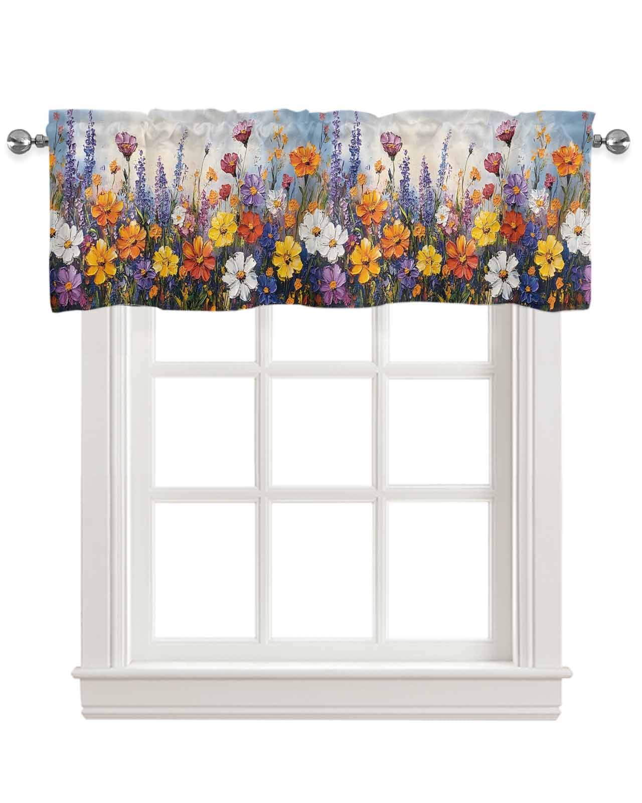 Botanical Flowers Kitchen Valances for Windows Farmhouse Linen Window ...