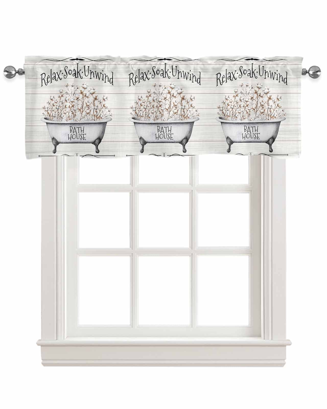 Botanical Flowers Kitchen Valances for Windows Farmhouse Linen Window ...