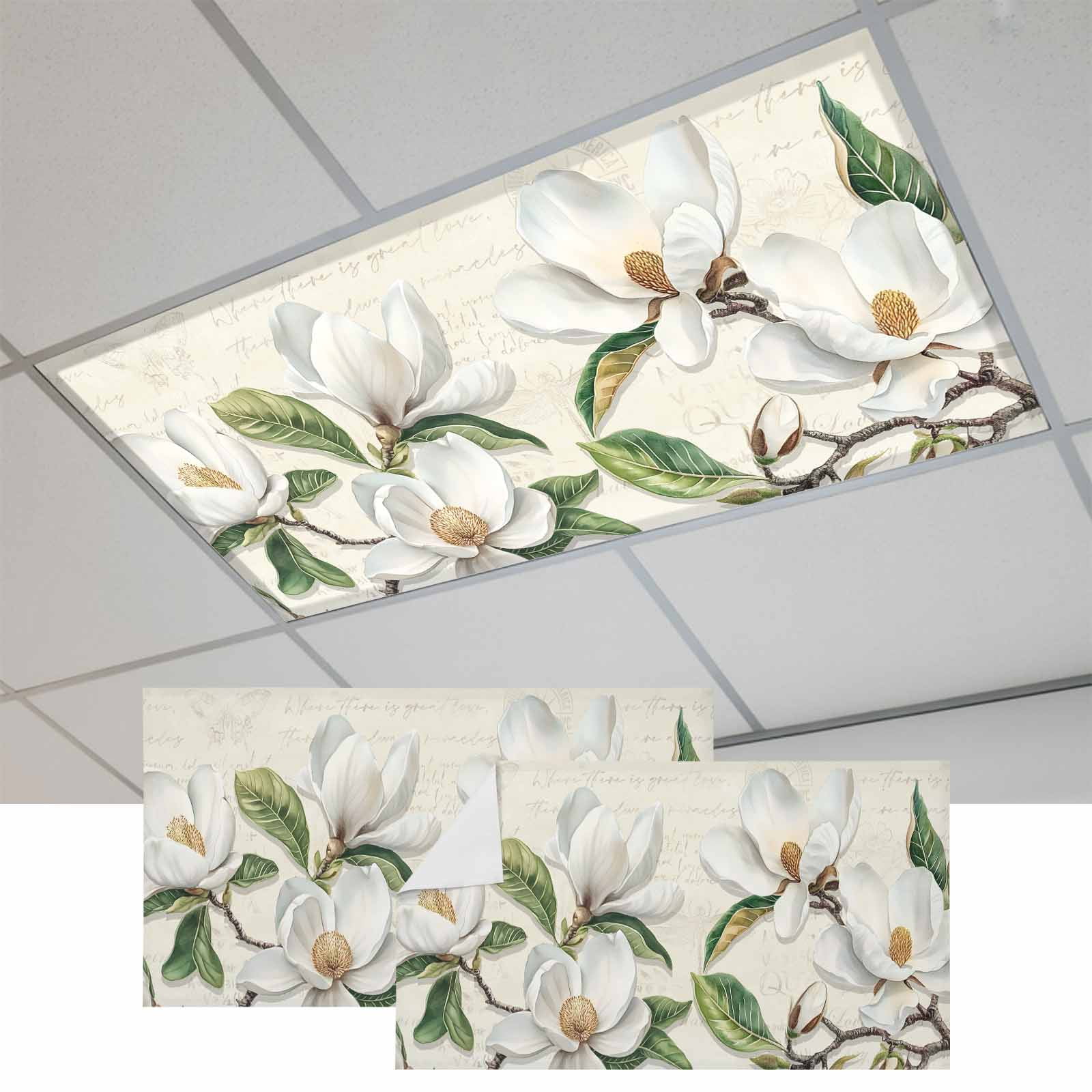 Botanical Flowers Magnetic Fluorescent Light Covers for Ceiling Lights ...