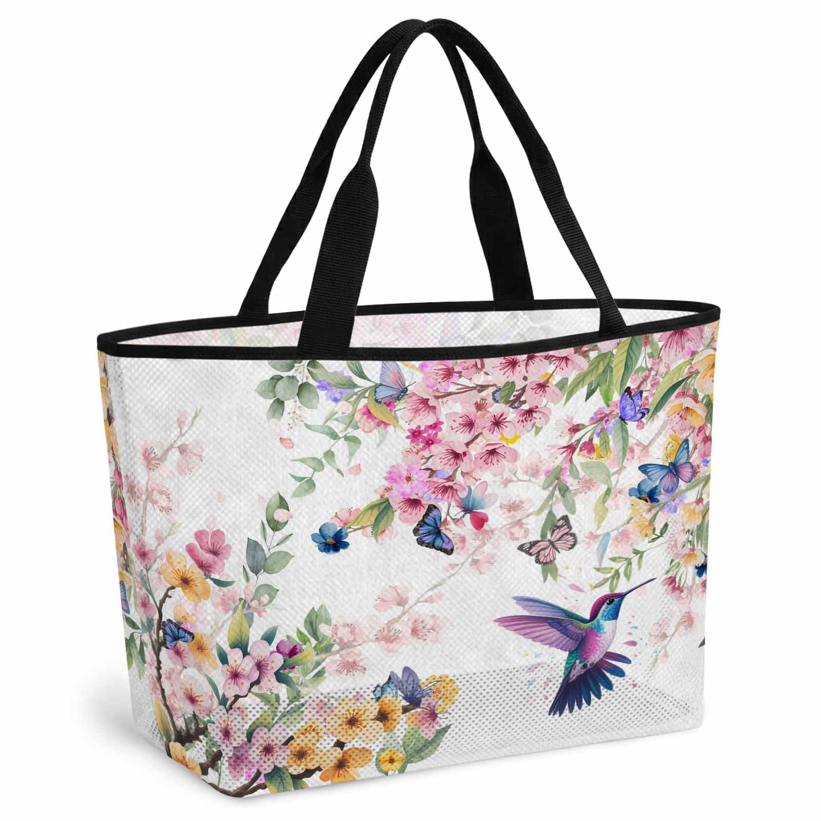 Botanical Flowers Mesh Beach Bag for Women Men,Large Beach Tote ...