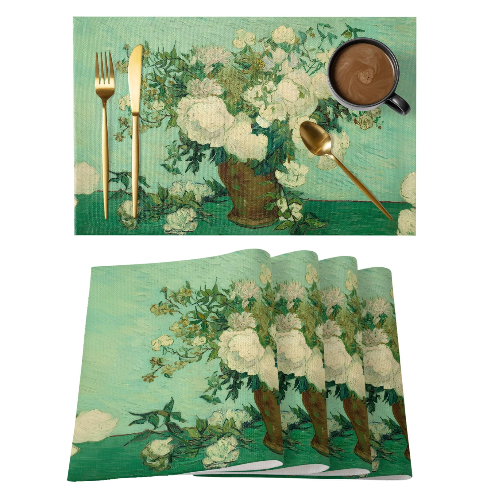 Botanical Flowers Placemats Set of 12 Farmhouse Blossom Vase Floral ...