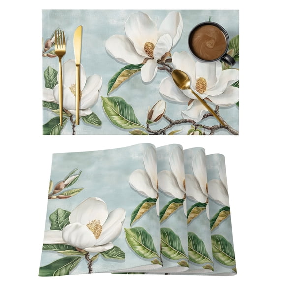 Botanical Flowers Placemats Set of 8, Cotton Linen Fabric Place Mats ...