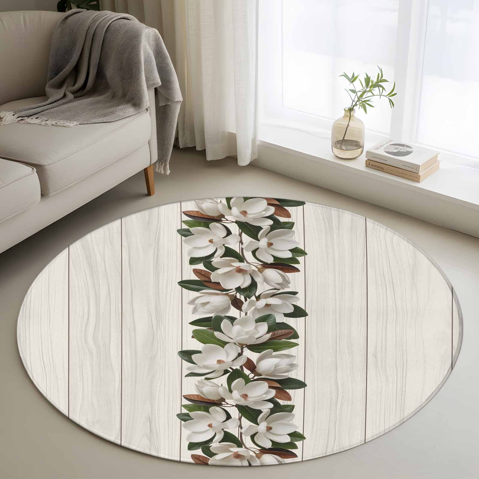 Botanical Flowers Round Area Rug 3 FT, Small Kitchen Bathroom Mat ...