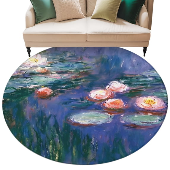 Botanical Flowers Round Rug 7ft Washable Circle Rugs Non Slip Country ...