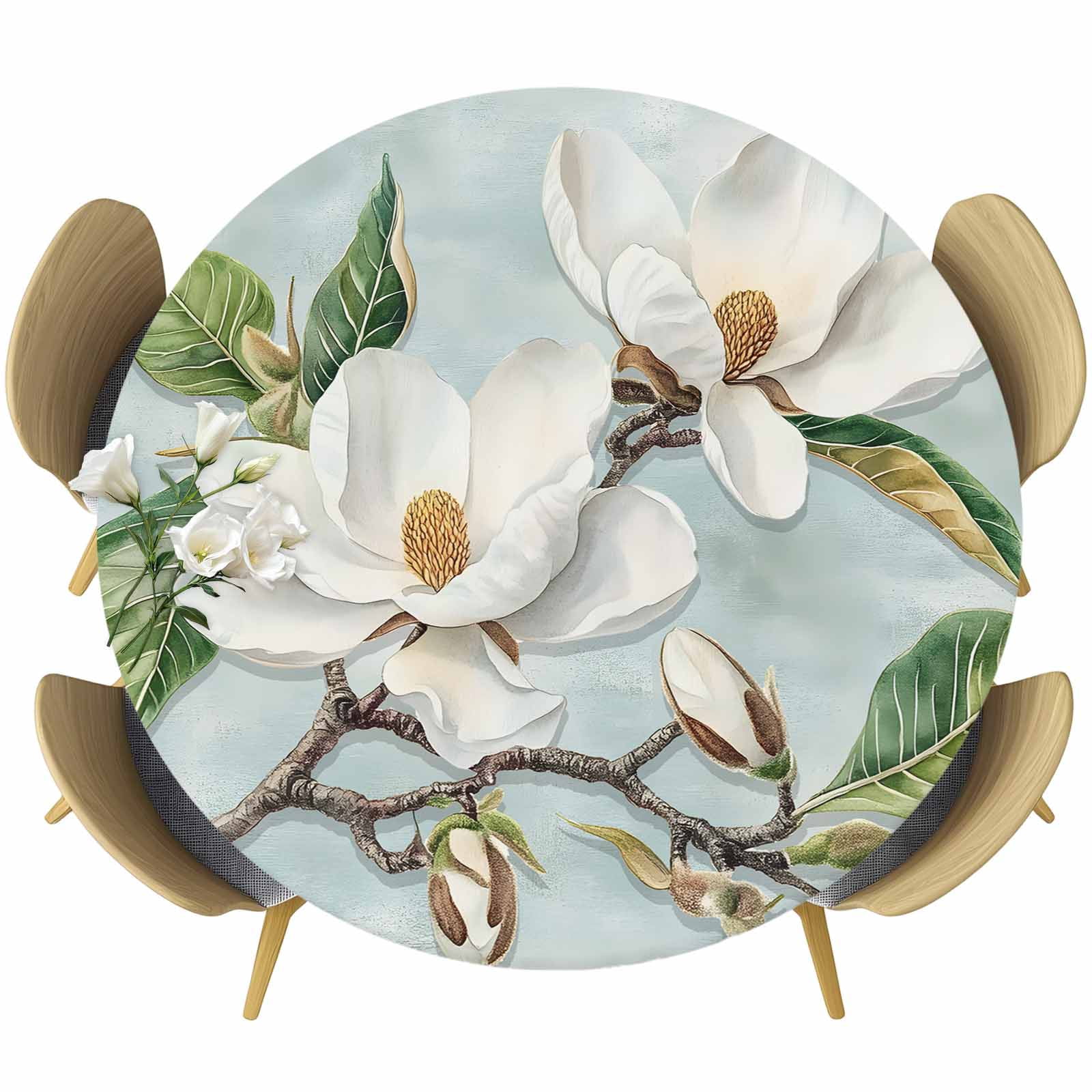 Botanical Flowers Round Tablecloth 36-44 Inch Round Fitted Table Cloth ...