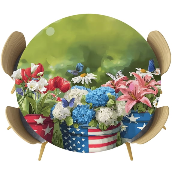 Botanical Flowers Round Tablecloth 45-54 Inch Round Fitted Table Cloth ...