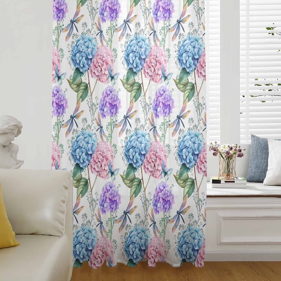 Botanical Flowers Semi Sheer Curtains Drapes for Living Room,Bedroom ...