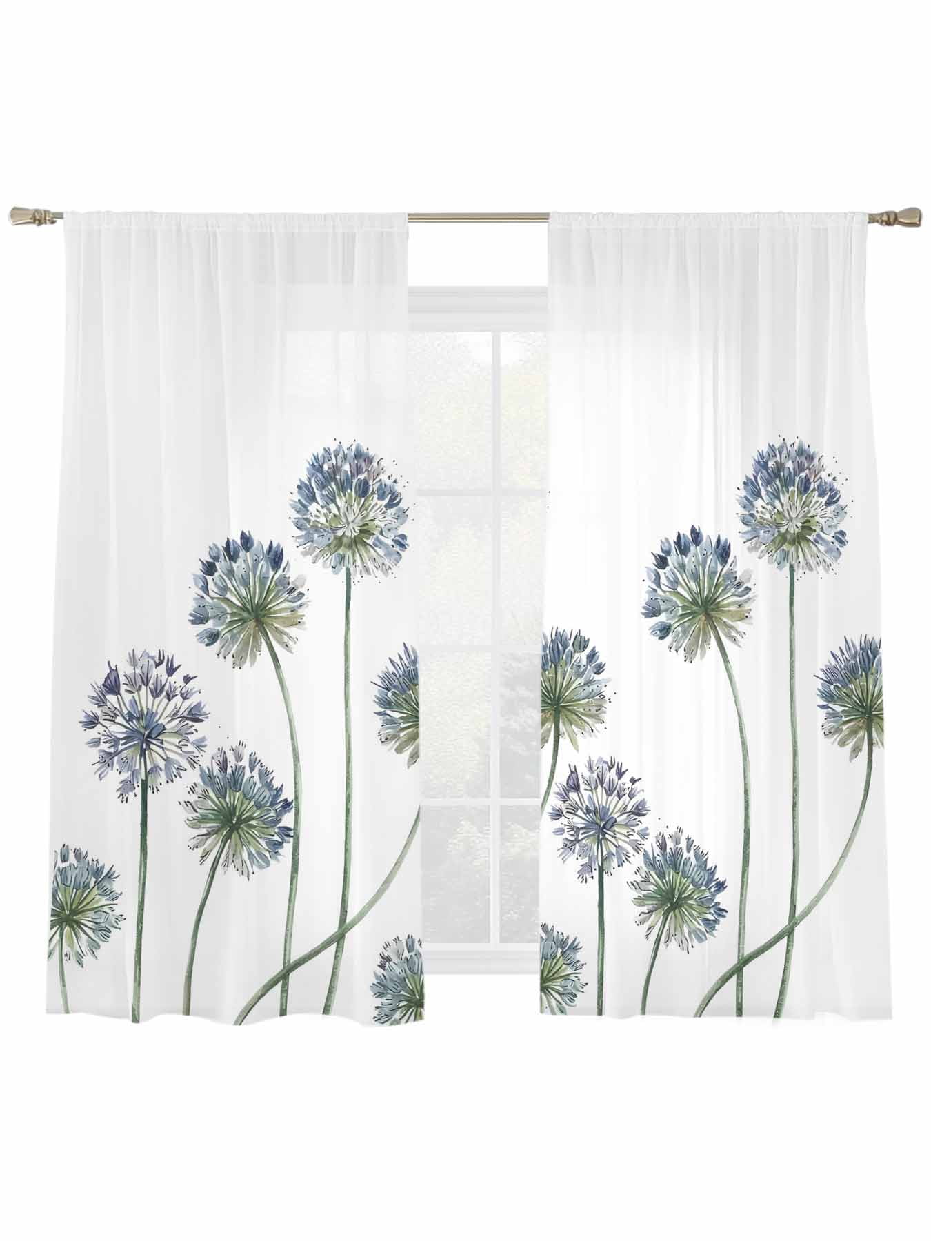 Botanical Flowers Sheer Curtains 63 Inch Length 2 Panels Set, Semi ...