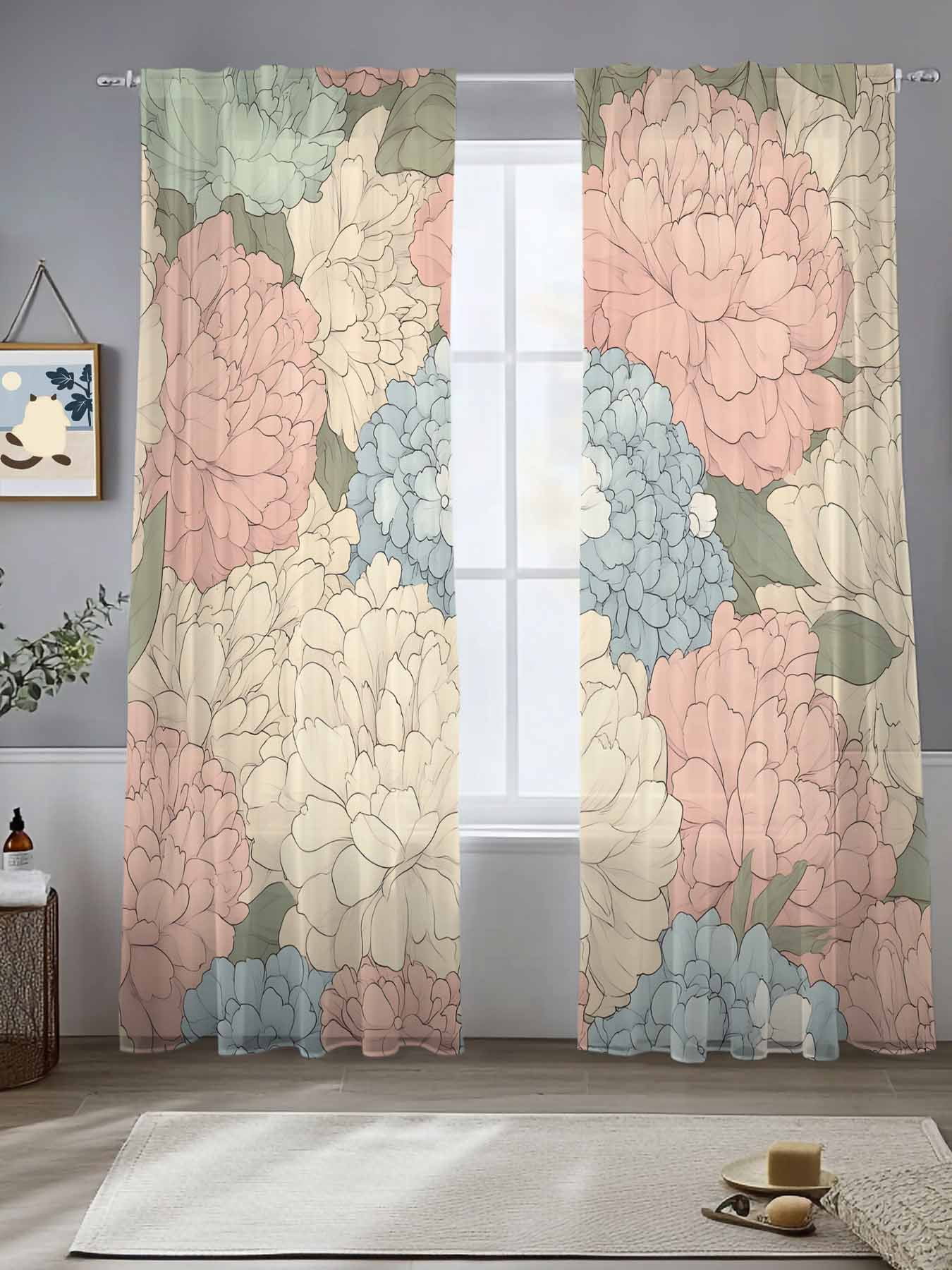 Botanical Flowers Sheer Curtains for Living Room Bedroom Spring ...