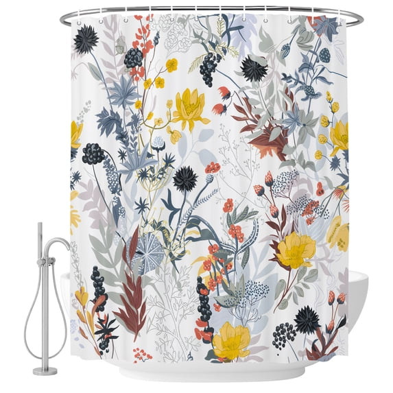 Botanical Flowers Shower Curtain, Farmhouse Pastoral Floral Plants ...