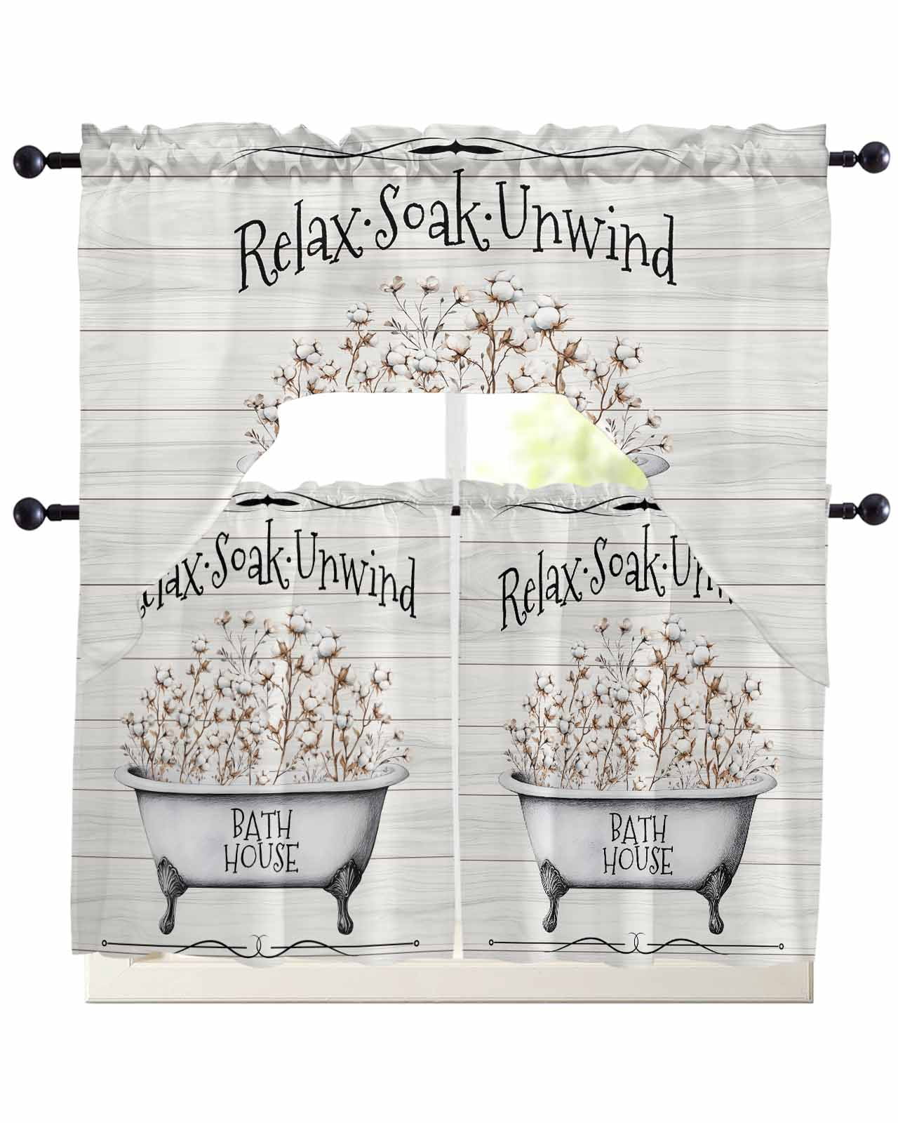Botanical Flowers Swag Kitchen Curtains Sets for Windows 24 Inch Length ...