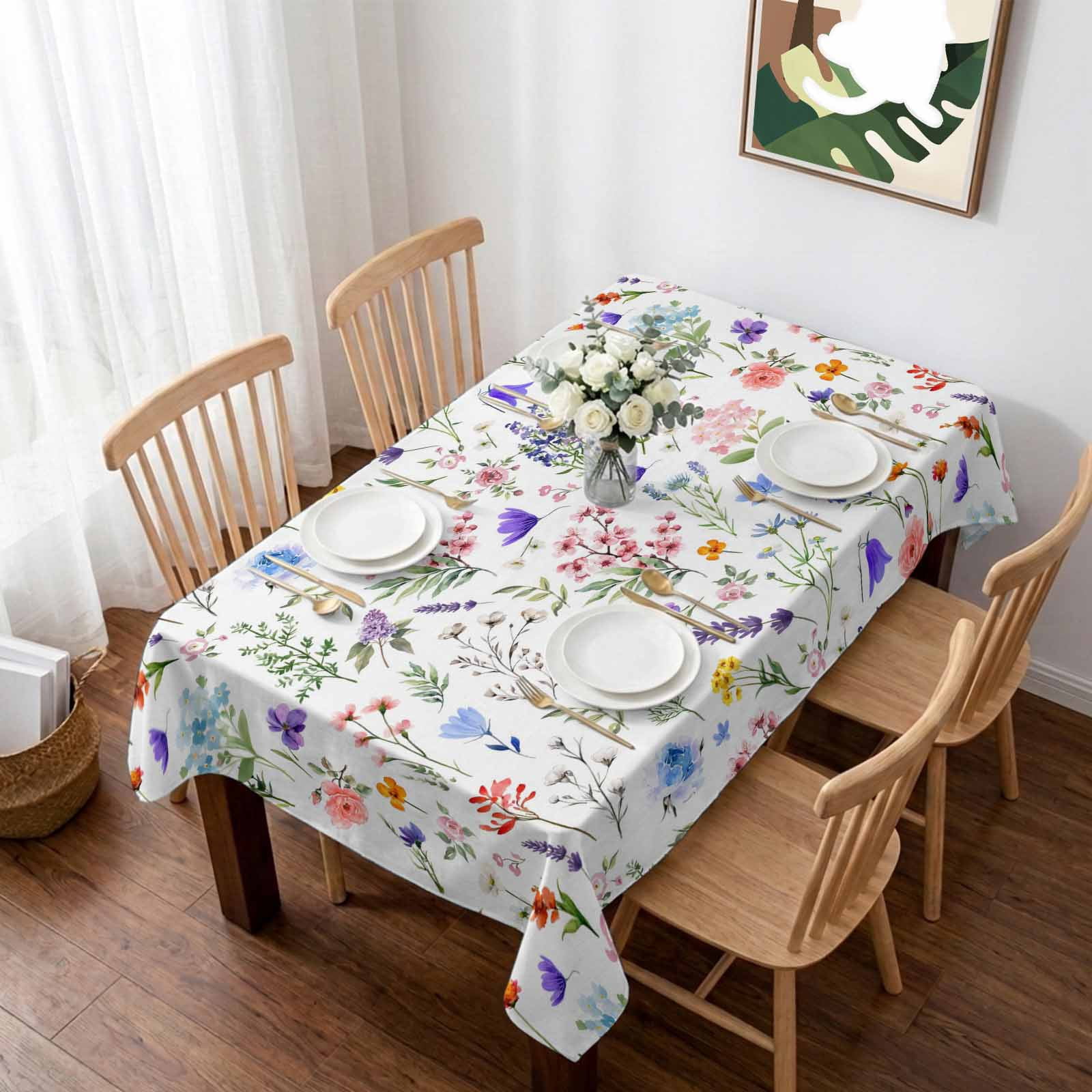 Botanical Flowers Table Cloth Waterproof Tablecloths, Watercolor Floral ...