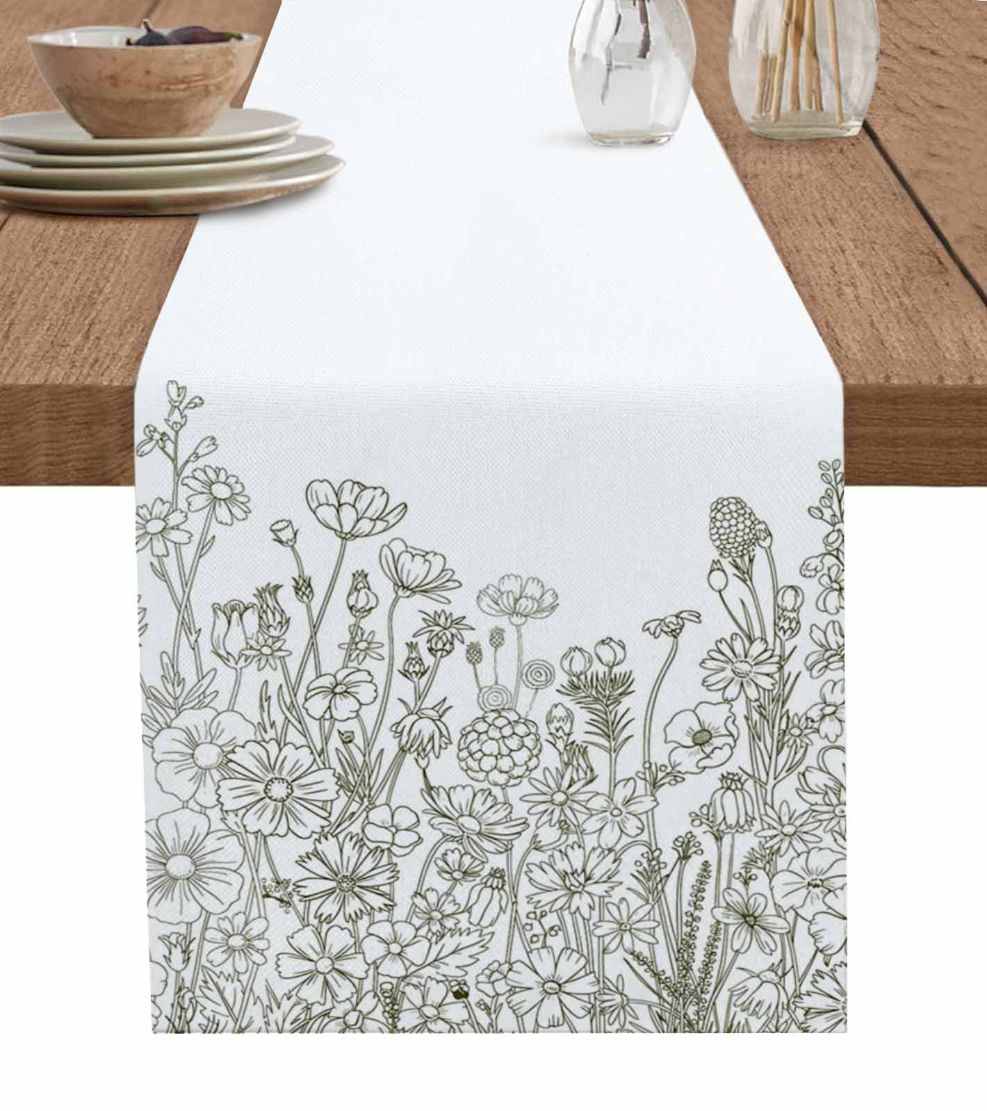 Botanical Flowers Table Runner 36 Inches, Farmhouse Abstract Floral ...