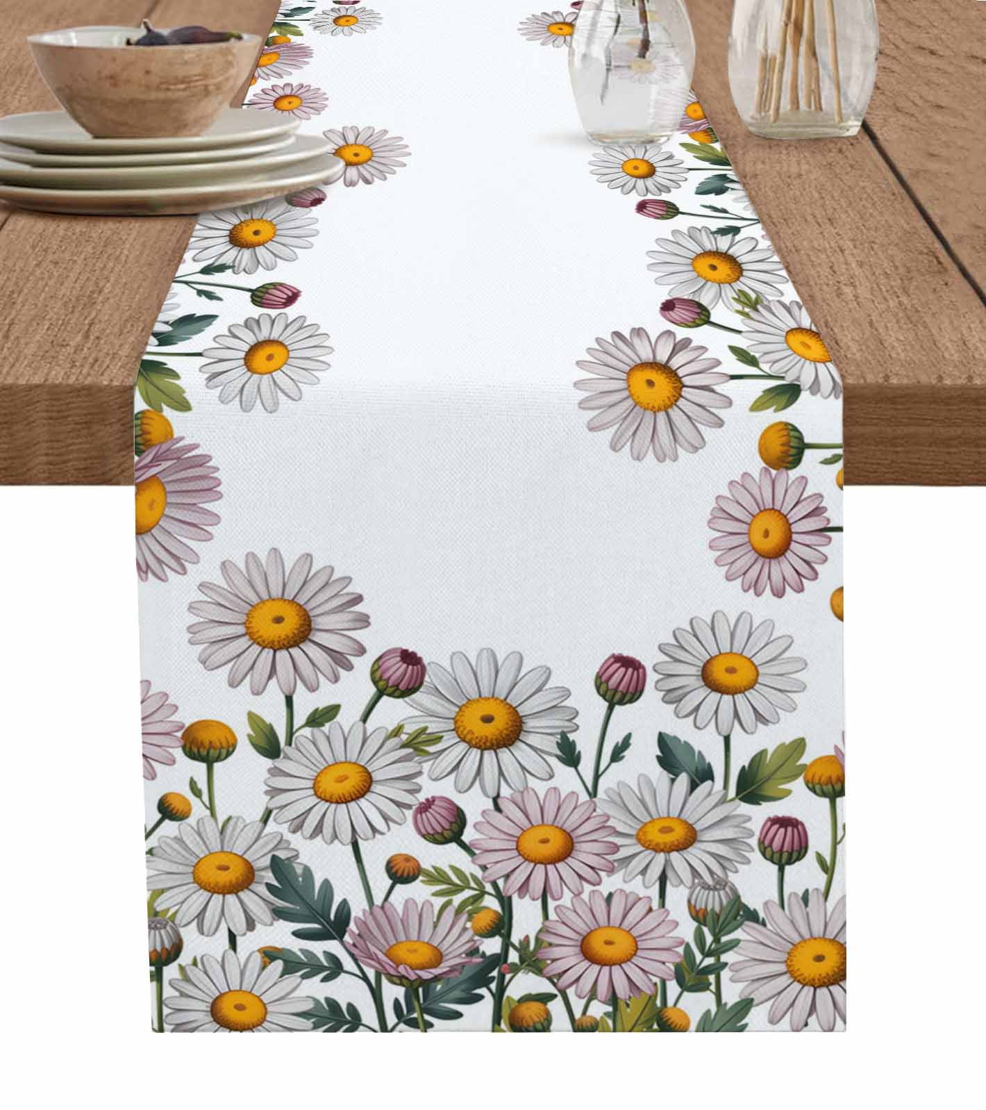 Botanical Flowers Table Runner 36 Inches, Watercolor Farmhouse Daisy ...