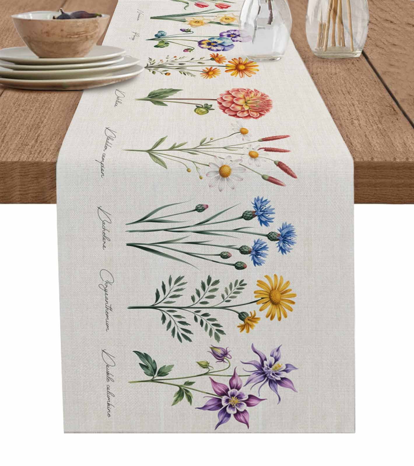 Botanical Flowers Table Runner 72 Inches, Country Colorful Floral ...