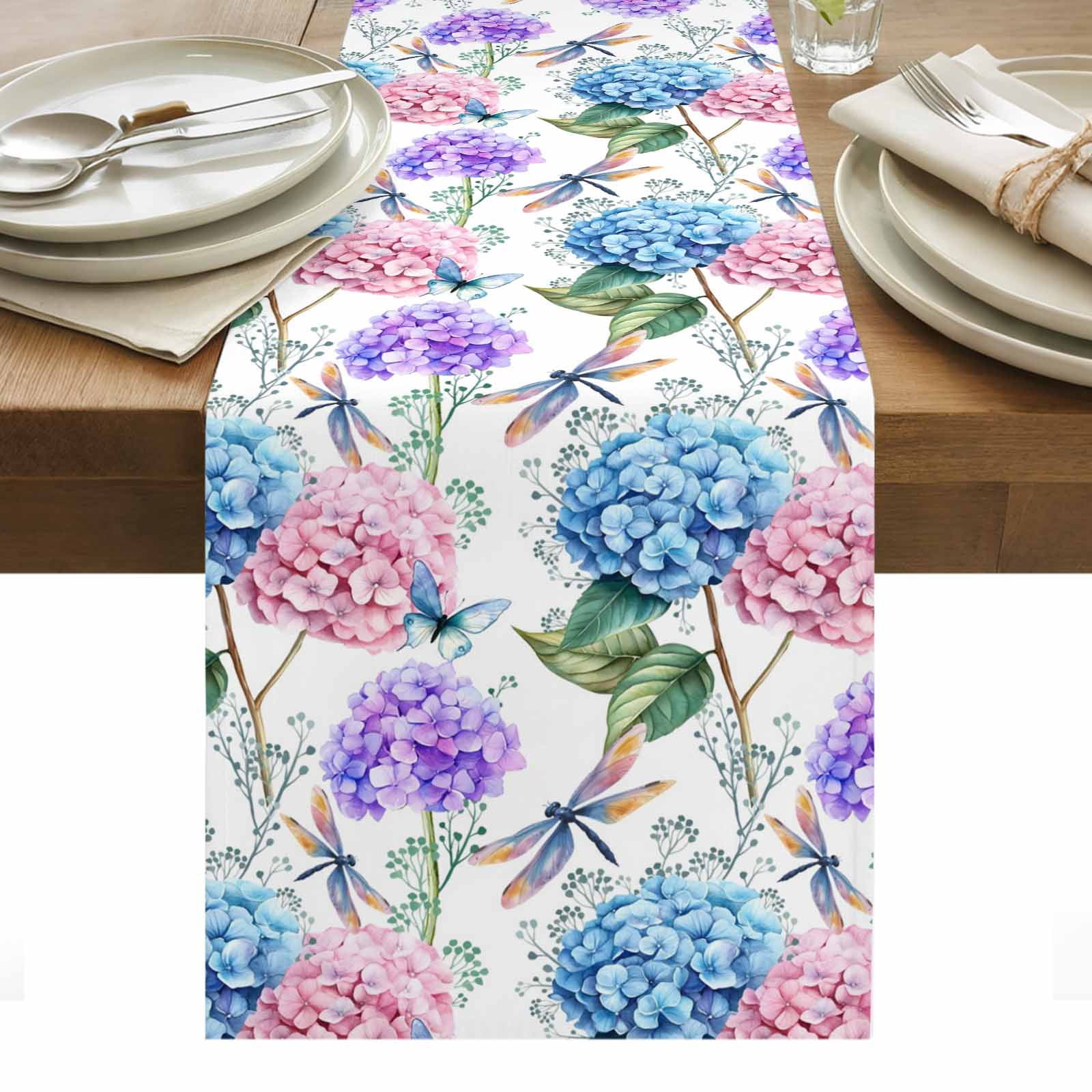 Botanical Flowers Table Runner - 90 Inch Long, Kitchen Dining Table ...