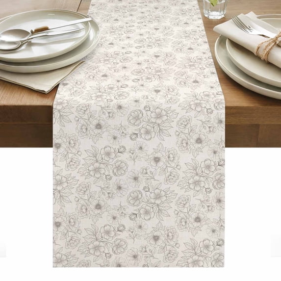 Botanical Flowers Table Runner Country Chic Retro Floral Leaves Plants ...