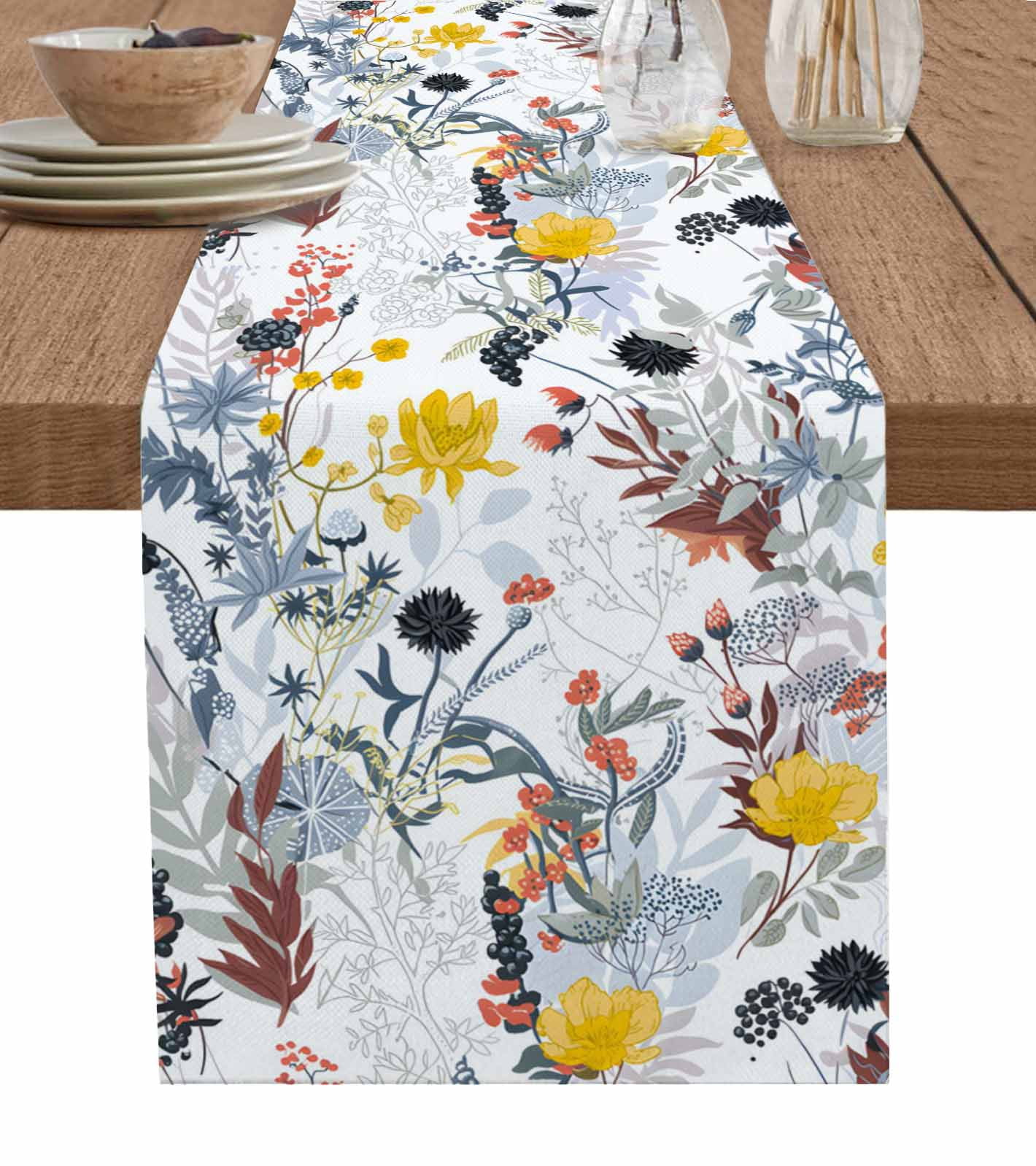 Botanical Flowers Table Runner Farmhouse Pastoral Floral Plants ...