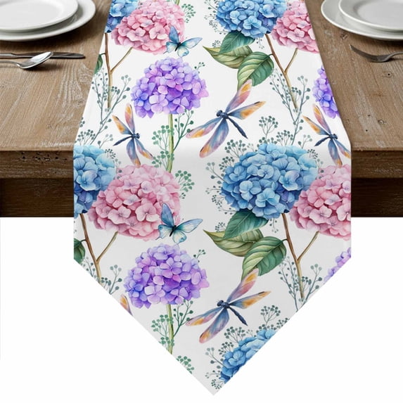 Botanical Flowers Table Runner Linen Burlap Table Runner 108 Inches ...