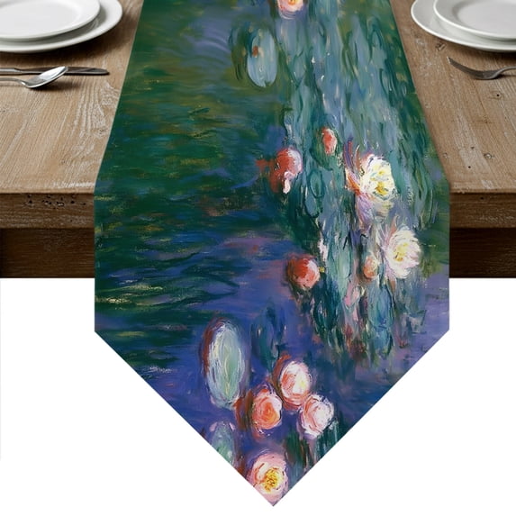Botanical Flowers Table Runner Linen Burlap Table Runner 120 Inches ...