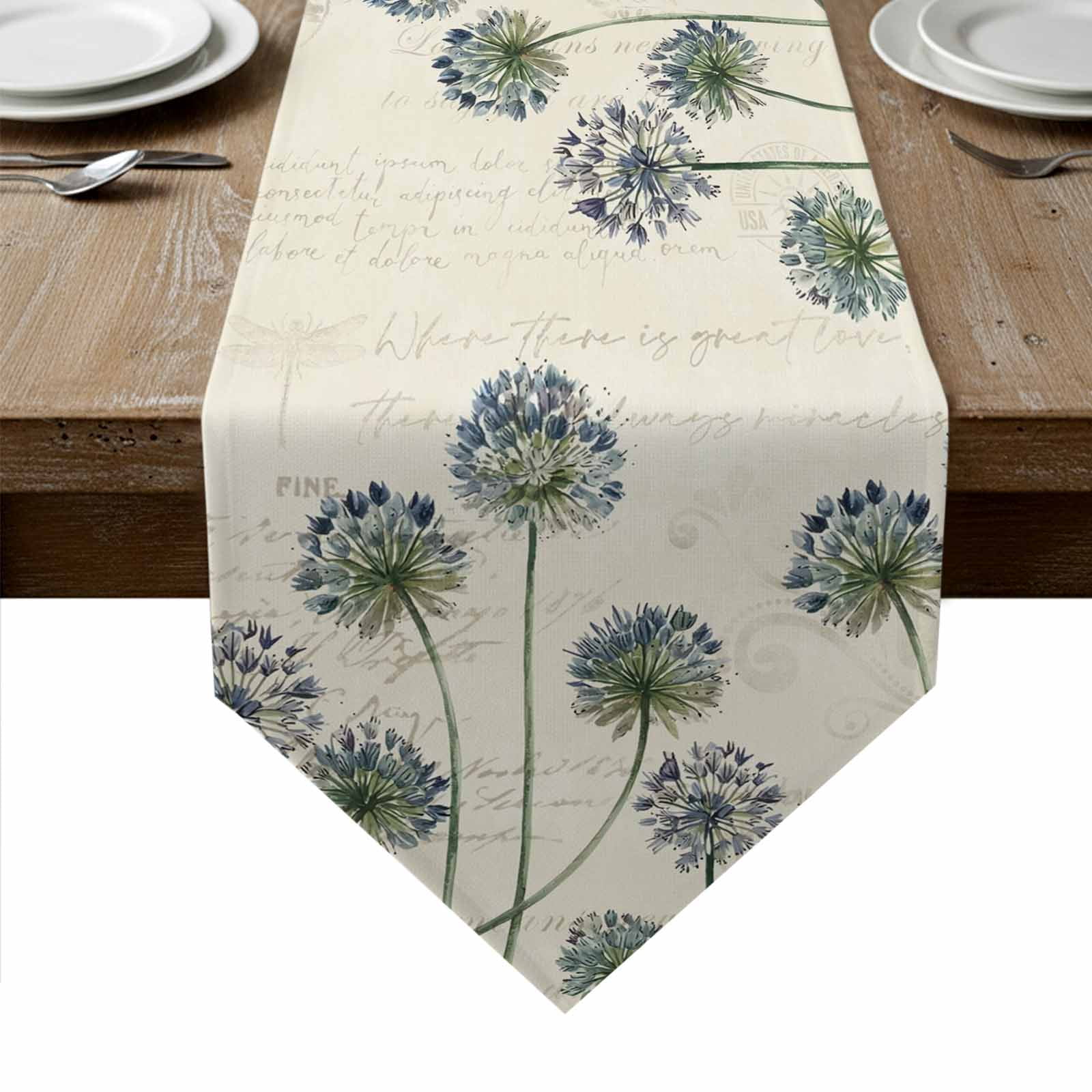 Botanical Flowers Table Runner Linen Burlap Table Runner 120 Inches ...