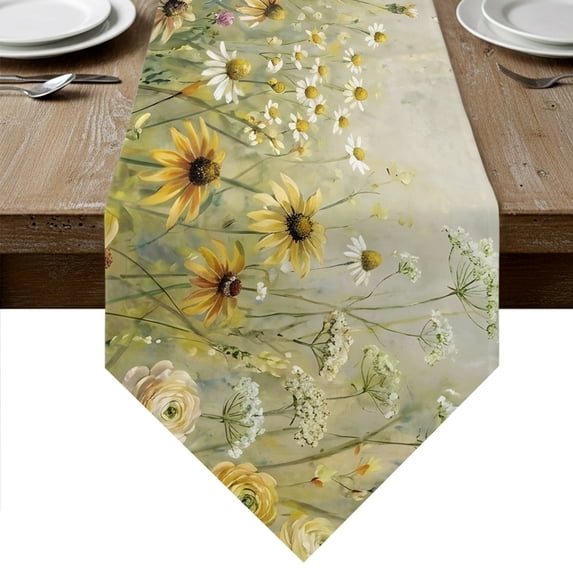 Botanical Flowers Table Runner Linen Burlap Table Runner 72 Inches Long ...
