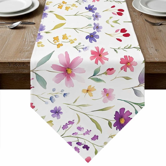 Botanical Flowers Table Runner Linen Burlap Table Runner 72 Inches Long ...