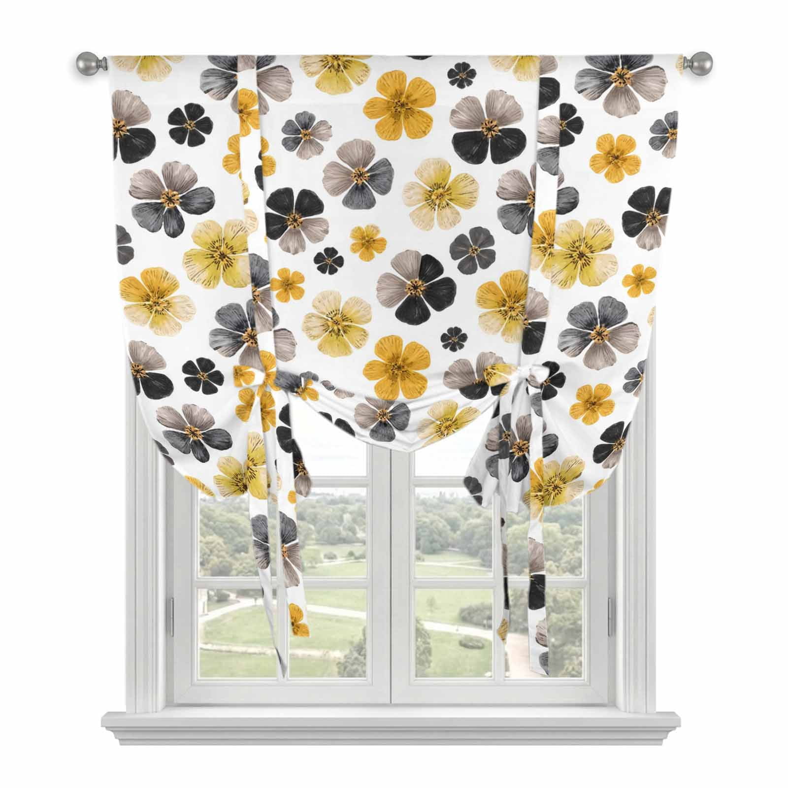Botanical Flowers Tie Up Curtains for Windows, Adjustable Rod Pocket ...